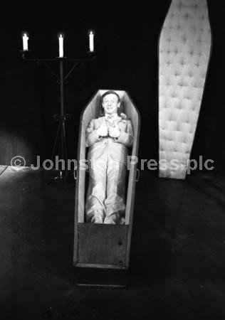 22621229-Scottish actor Russell Hunter in a coffin for his show What a ...