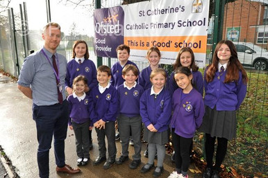 39612831-Head Teacher Derek Croghan and pupils at St Catherine s ...