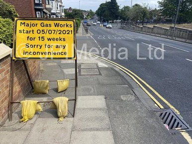 39036427-Signs warning of advanced road works in Hart Lane. Picture by ...