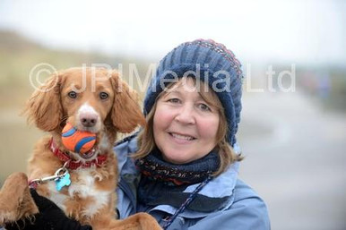 38878267-Out and about at Sandhaven beach. Lesley Ball with Teddy the ...