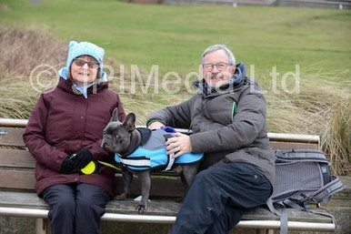 39344764-Out and about at Blyth Beach. Linda and Keith Curriw with dog ...