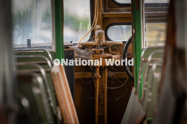 39874615-John Woodman with the last remaining trams at Wyre Dock LEP ...