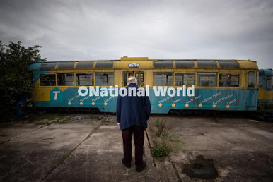 39874624-John Woodman with the last remaining trams at Wyre Dock LEP ...