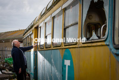 39874623-John Woodman with the last remaining trams at Wyre Dock LEP ...