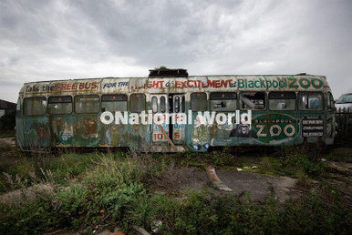 39874618-John Woodman with the last remaining trams at Wyre Dock LEP ...