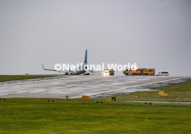 39879155-A Tui plane which has slipped off the runway at Leeds Bradford ...