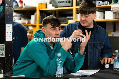 39951295-Jamie Boyle speaks as band The K's signed autographs of their ...
