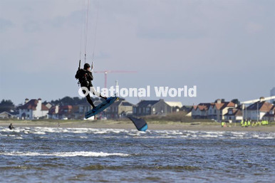 39955538-John Devlin 19/04/2024. Troon Beach. Kitesurfers on the water ...