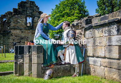 39972062-14th century re-enactors Aaron and Ellen Jones at the Medieval ...