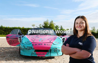 39997050-Racing driver Michelle Swallow with the brightly coloured ...