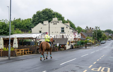 40003201-A horse rider passes The Station Inn in Silkstone Common ...