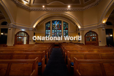 40035020-The colourful windows inside the White Church in Lytham. Photo ...