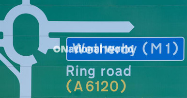 40088135-Sign for the M1 motorway Wetherby and the Leeds Ring Road ...
