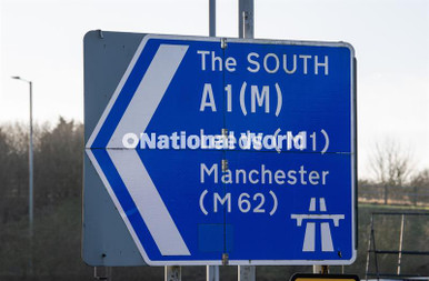 40088149-Motorway sign for the A1 M South Leeds M1 and Manchester M62 ...