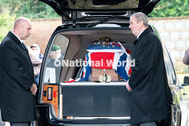40101140-The hearse arrives at Burnley Crematorium for the funeral of ...