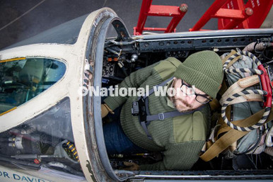 40138328-Visitor Simon Piper in the cockpit of a Buccaneer at the ...