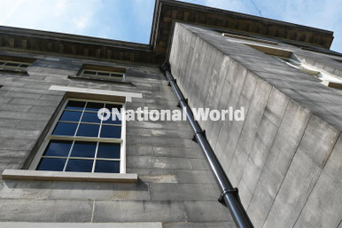40317179-Exterior brickwork, windows and drainpipe of Haigh Hall. As ...