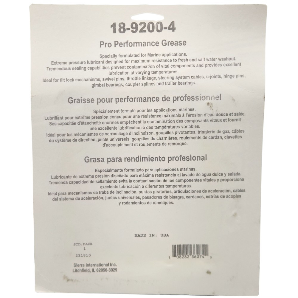 18-9200-4 Sierra Pro Performance Grease Pack - All Marine Spares Pty Ltd
