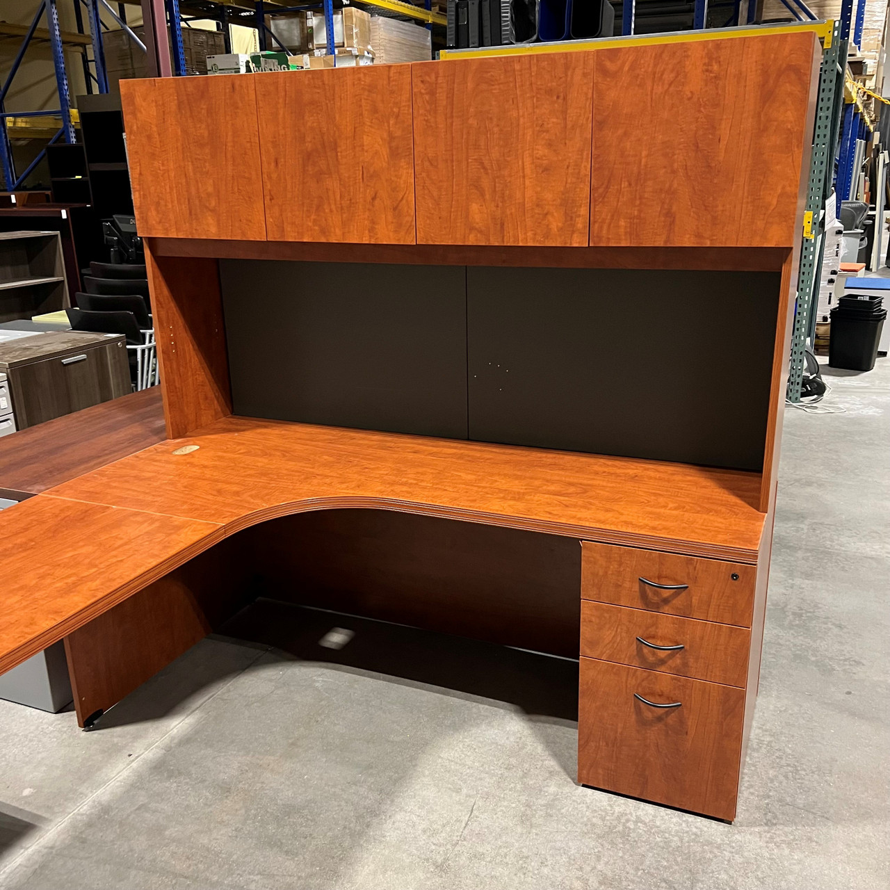 Pre-Owned Magna Cherry Laminate L-Shape Desk with Hutch, Left Handed 96 ...