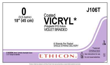 Ethicon J106T Pre-Cut Vicryl Sutures - VICRYL Absorbable Suture, Violet ...