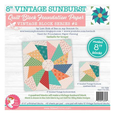 Vintage Sunbursts 8in Quilt Block Foundation Papers - The Iowa Quilt Block