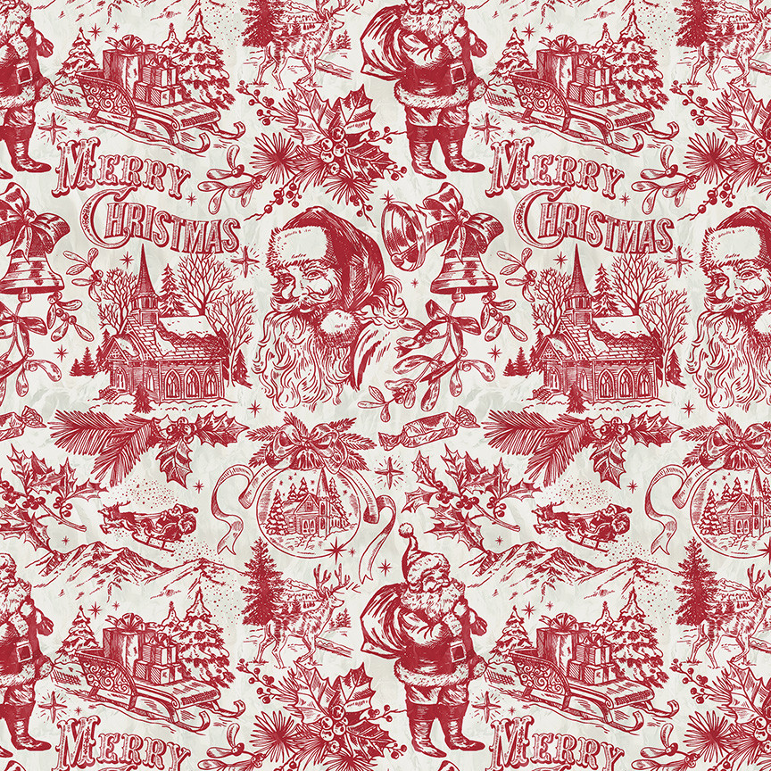 Jolly Christmas - Santa Toile Ivory/Red - The Iowa Quilt Block