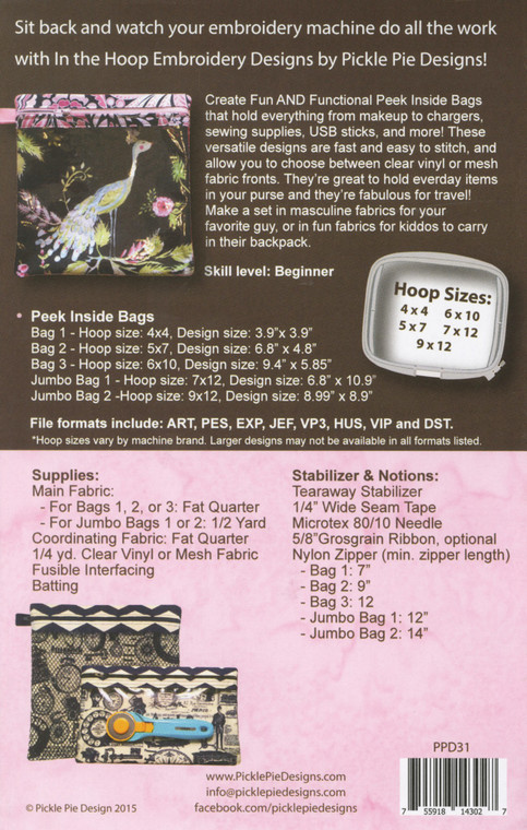Peek Inside Bag Collection Machine Embroidery Design - The Iowa Quilt Block