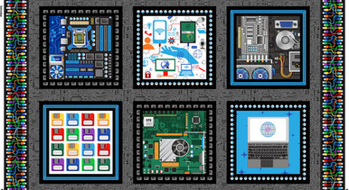 Data Point 10 inch Computer Blocks Panel 24" x 42" - The Iowa Quilt Block