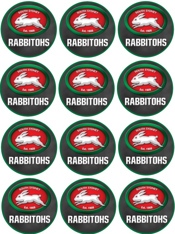Rabbitohs 5cm wafer card cupcake toppers - Edible Image Printing