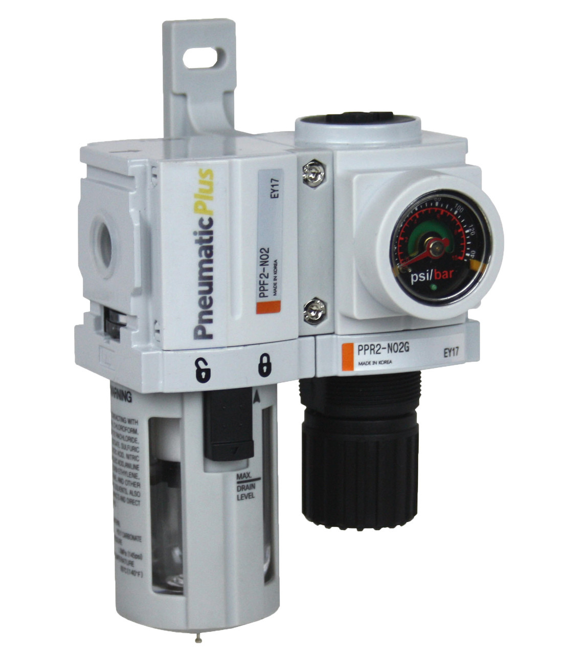 Compressed Air Filter Regulator | PneumaticPlus PPC2B-N02G | 1/4" NPT