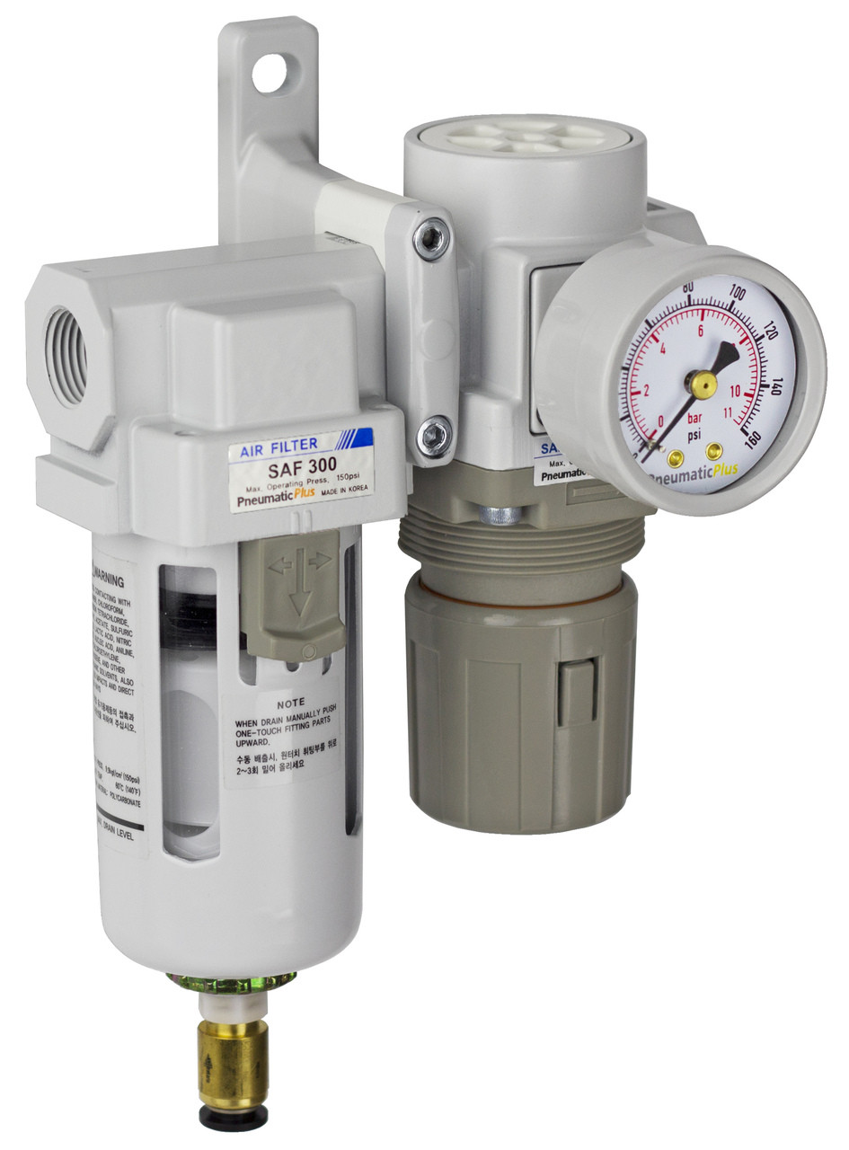 Compressed Air Filter Regulator | PneumaticPlus SAU320-N03G | 3/8" NPT