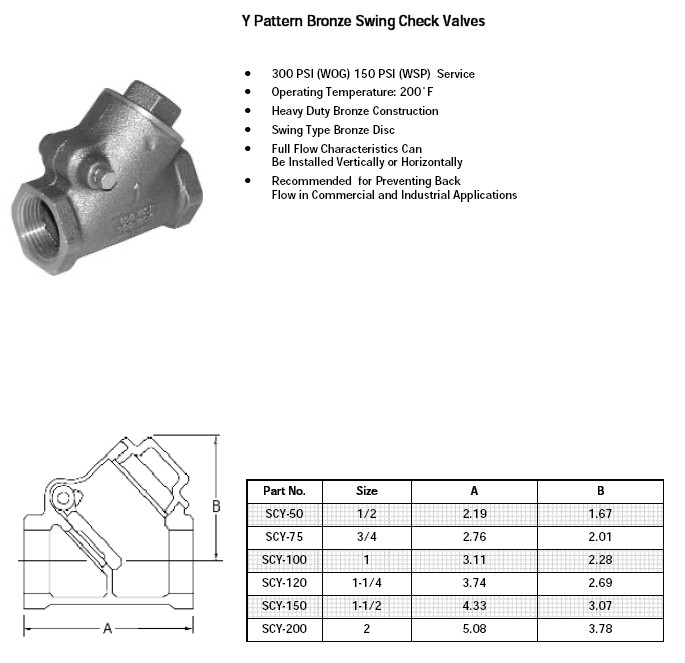 Midwest Control Y Pattern Bronze Swing Check Valves