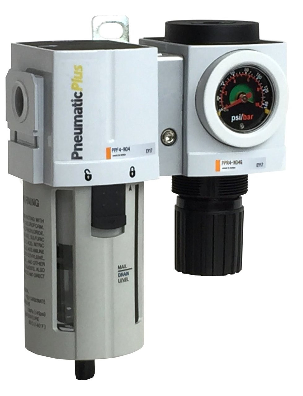 Compressed Air Filter Regulator Combo | PneumaticPlus PPC4B-N04DG | 1/2 ...