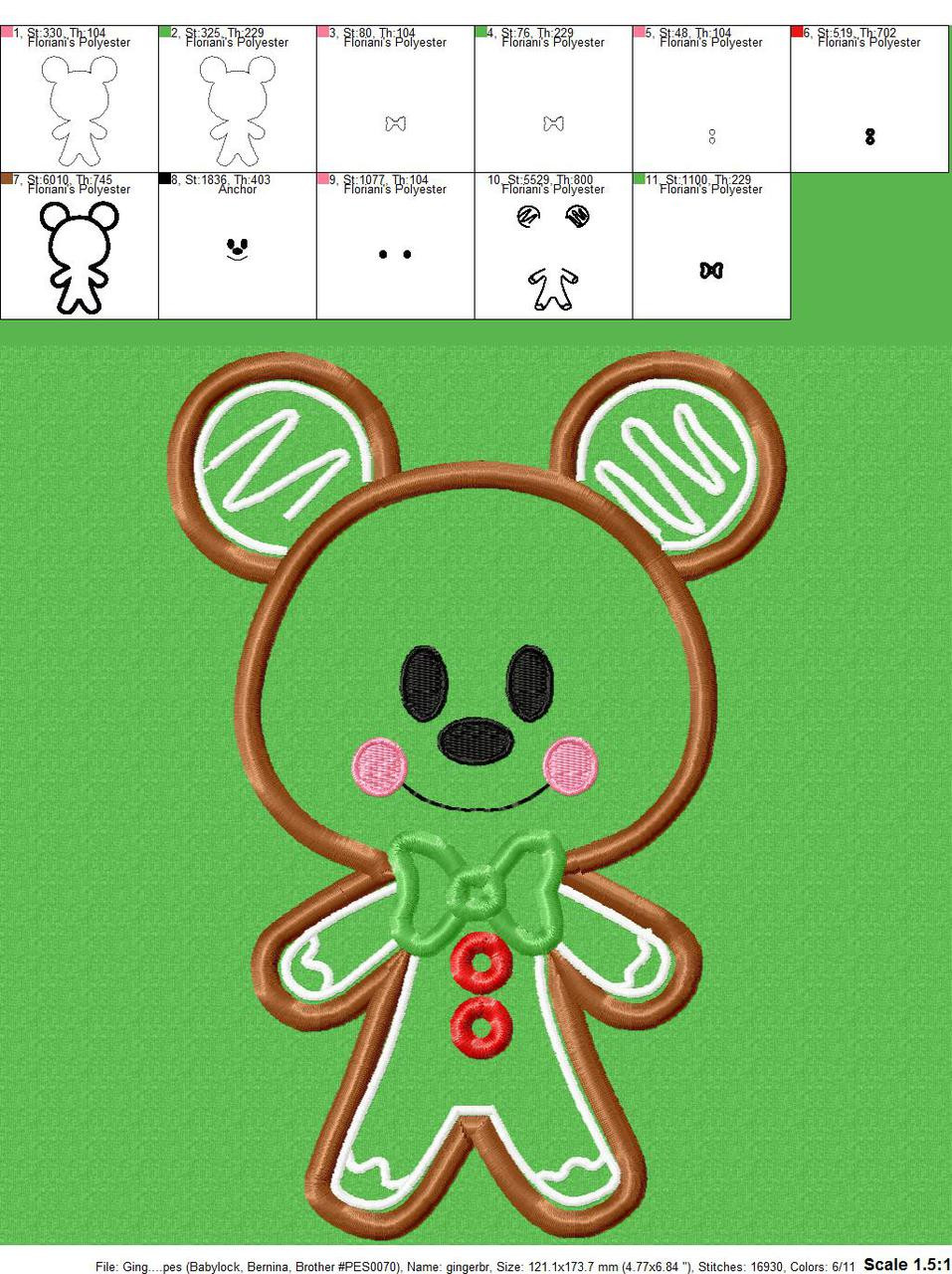 Gingerbread Mickey Applique Design by Appliques With Character