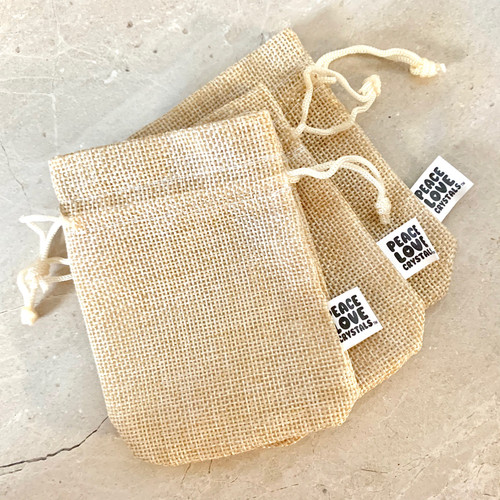 HESSIAN POUCH | PEACE LOVE CRYSTALS