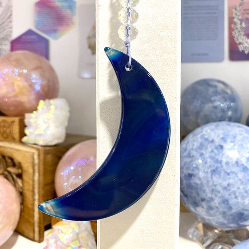 BLUE AGATE MOON SUNCATCHER | PEACE LOVE CRYSTALS