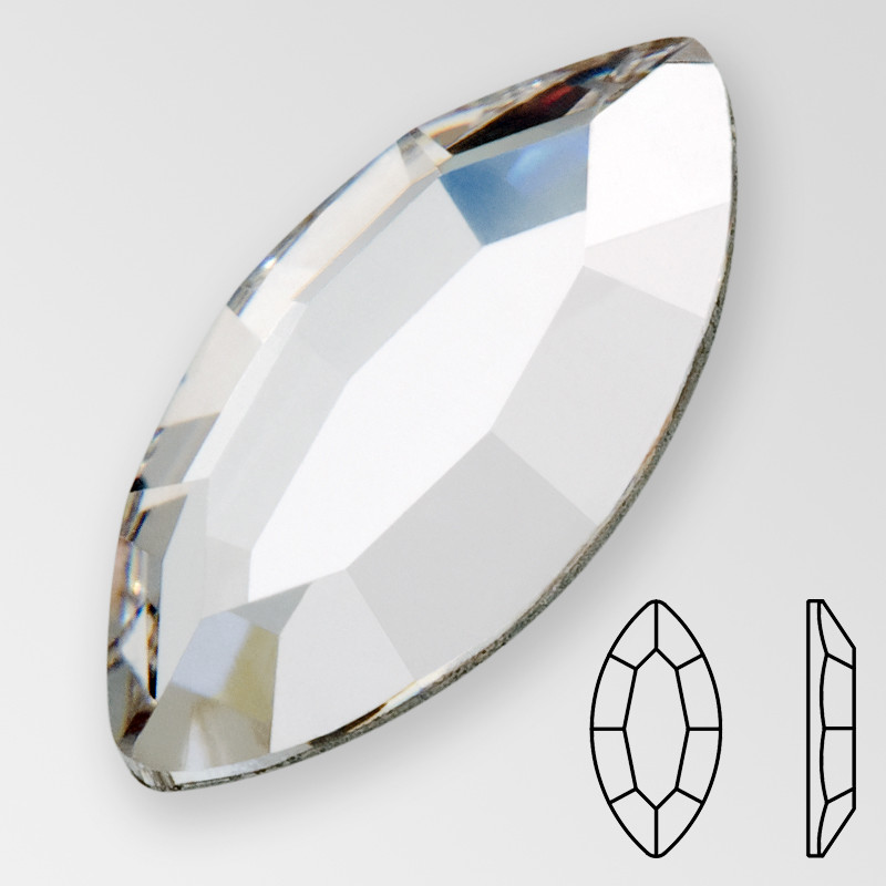 MC Hot Fix Flat Back Navette in Crystal color, size 8x4mm, foiled - BEAD & TRIM