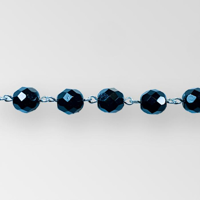 8mm Crystal Jet Fire Polished Bead Linked Bead Chain - BEAD & TRIM