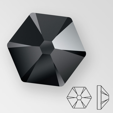 MC Flat Back Hexagon in Jet color, size 5.5mm, foiled - BEAD & TRIM