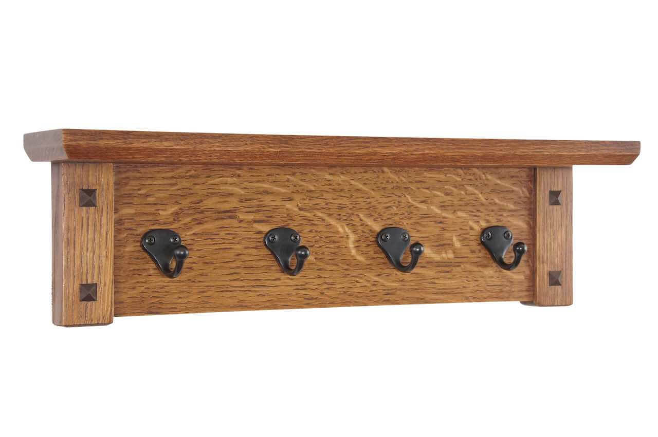 Mission Craftsman Wall Coat Rack Shelf with Black Key Hooks 19 39 Wide Poplar Street Woodworks
