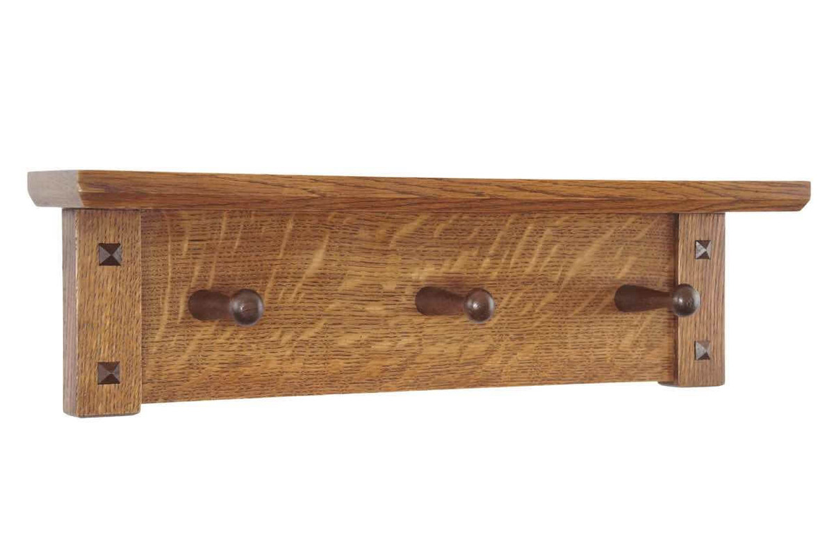 Mission Craftsman Style Wooden Peg Shelf with Black Walnut Pegs 19-49 ...