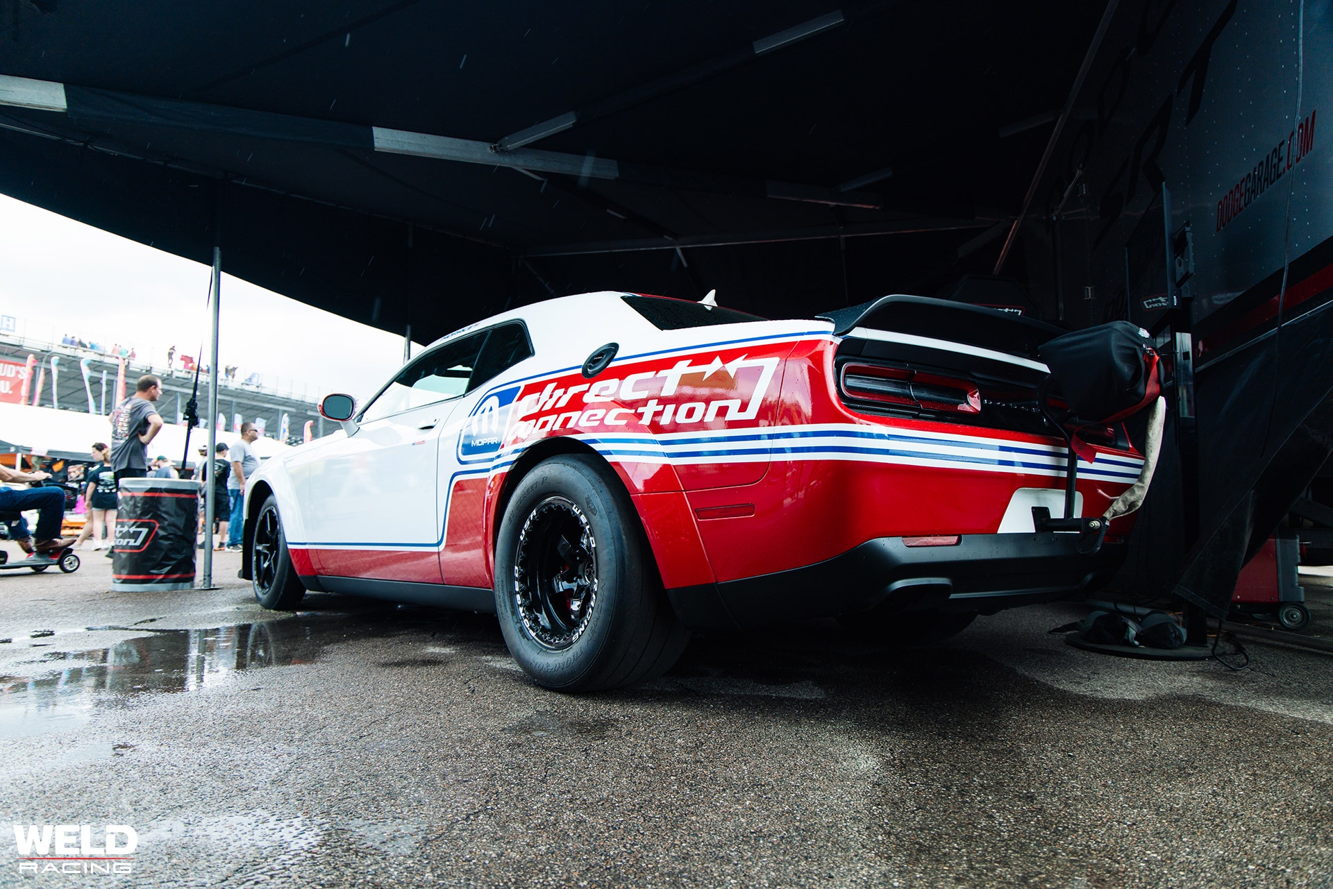 2018 Widebody Hellcat Challenger with WELD Direct Connection S71 17x11 Beadlock Gloss Black Drag ...