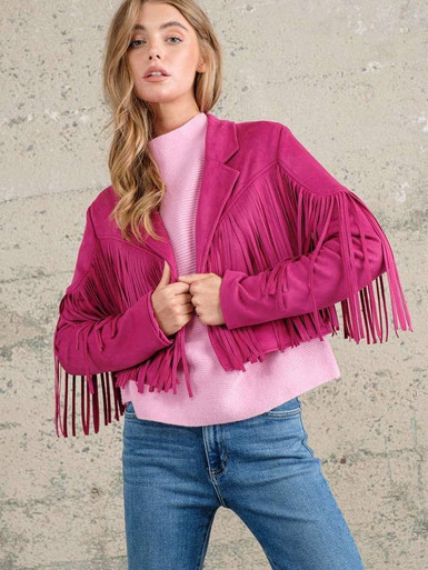 Hot Pink Fringe Cropped Jacket - blendedvintagemarketplace