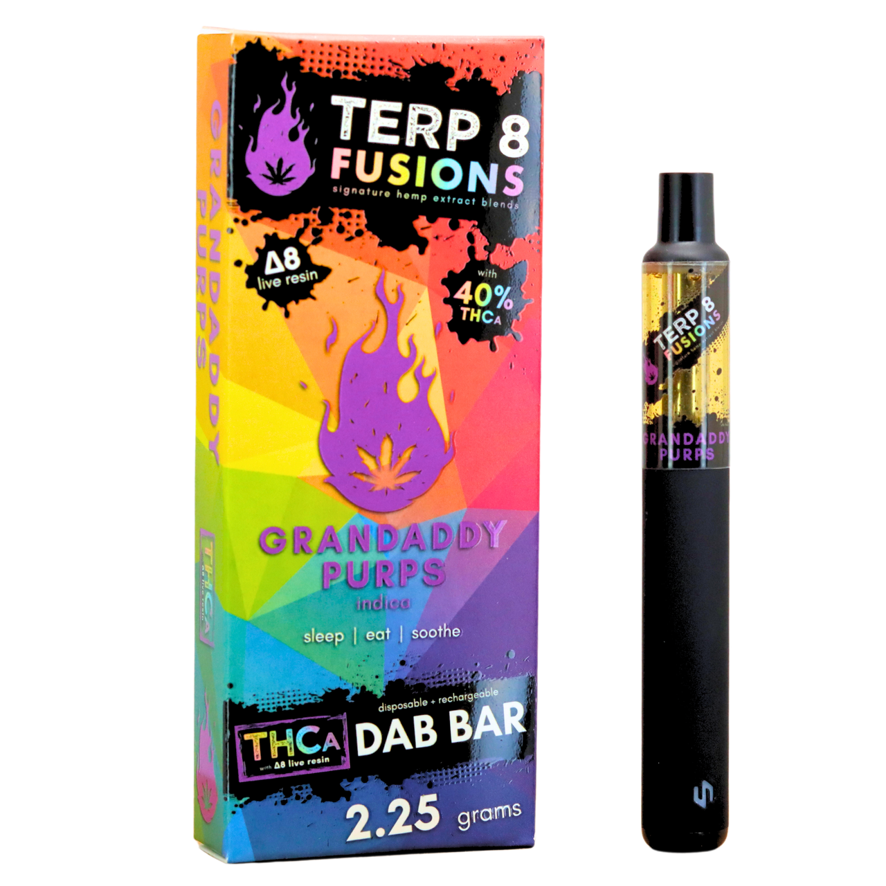 2.25-Gram Grandaddy Purps THCA + D8 Live Resin Disposable Dab Bar | Terp 8 has the STRONGEST ...