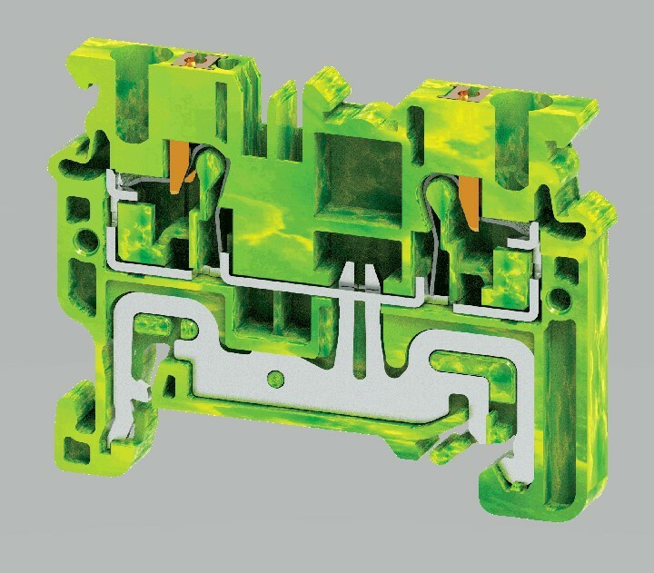 Push Style Ground Terminal Block, Yellow/Green, Feed Through, 24-12 AWG ...