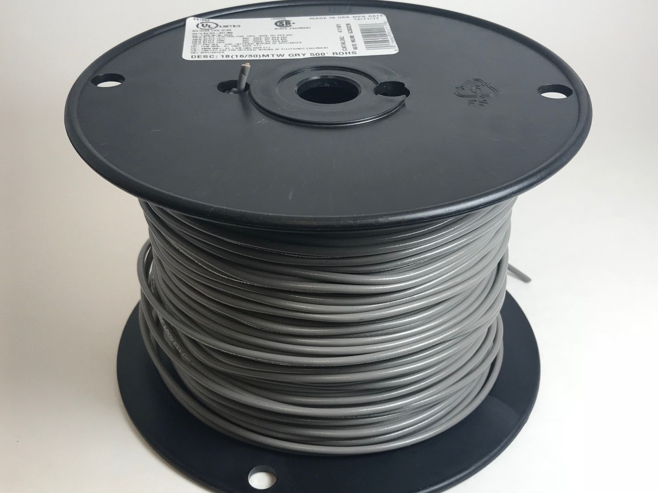 18 AWG MTW UL Panel Wire, Gray, 500ft /reel - Fastercable