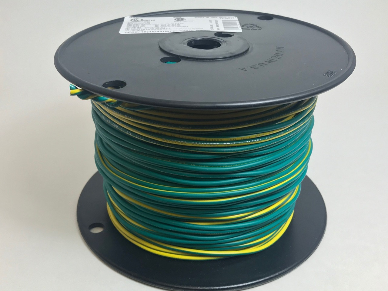 14 AWG MTW UL 1015 600V Panel Wire, Green w/ Yellow Stripe, 500ft /reel ...