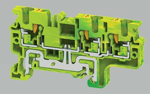 Push Style Ground Terminal Block, 3 Conductor, Yellow/Green, Feed ...