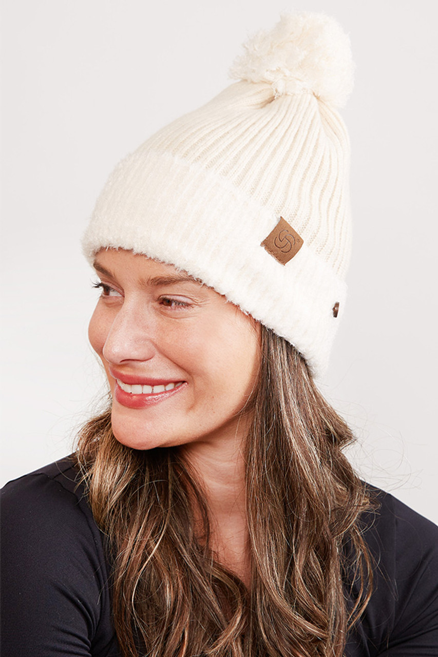 RIBBED BRIM BUTTON POM BEANIE-JH261-BEIGE - HANA WHOLESALE