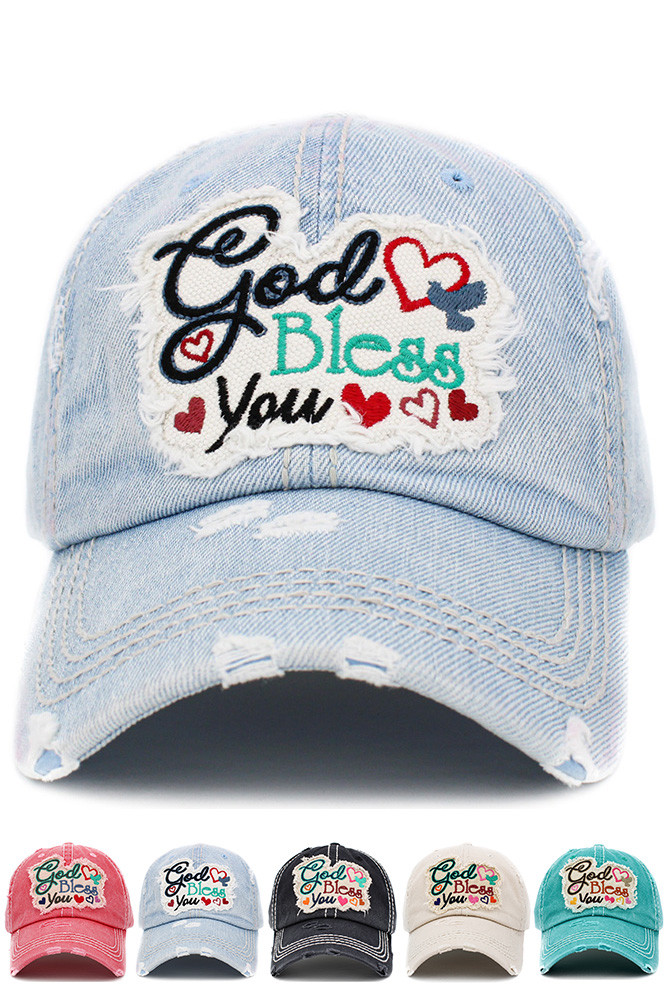 GOD BLESS YOU VINTAGE BASEBALL CAP-KBV-1390 - HANA WHOLESALE